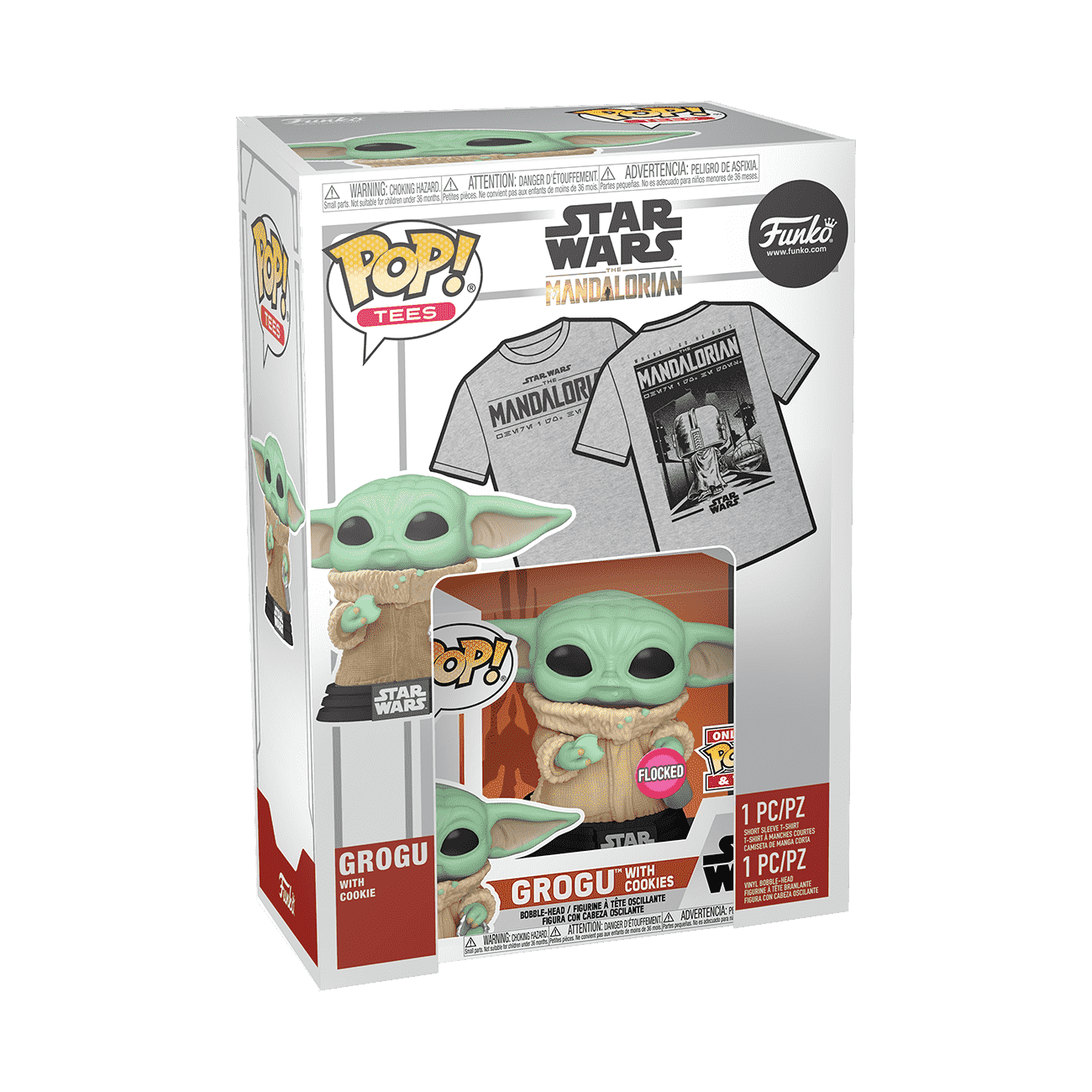 Buy Pop! & Tee The Mandalorian Grogu with Cookies (Flocked) at Funko.