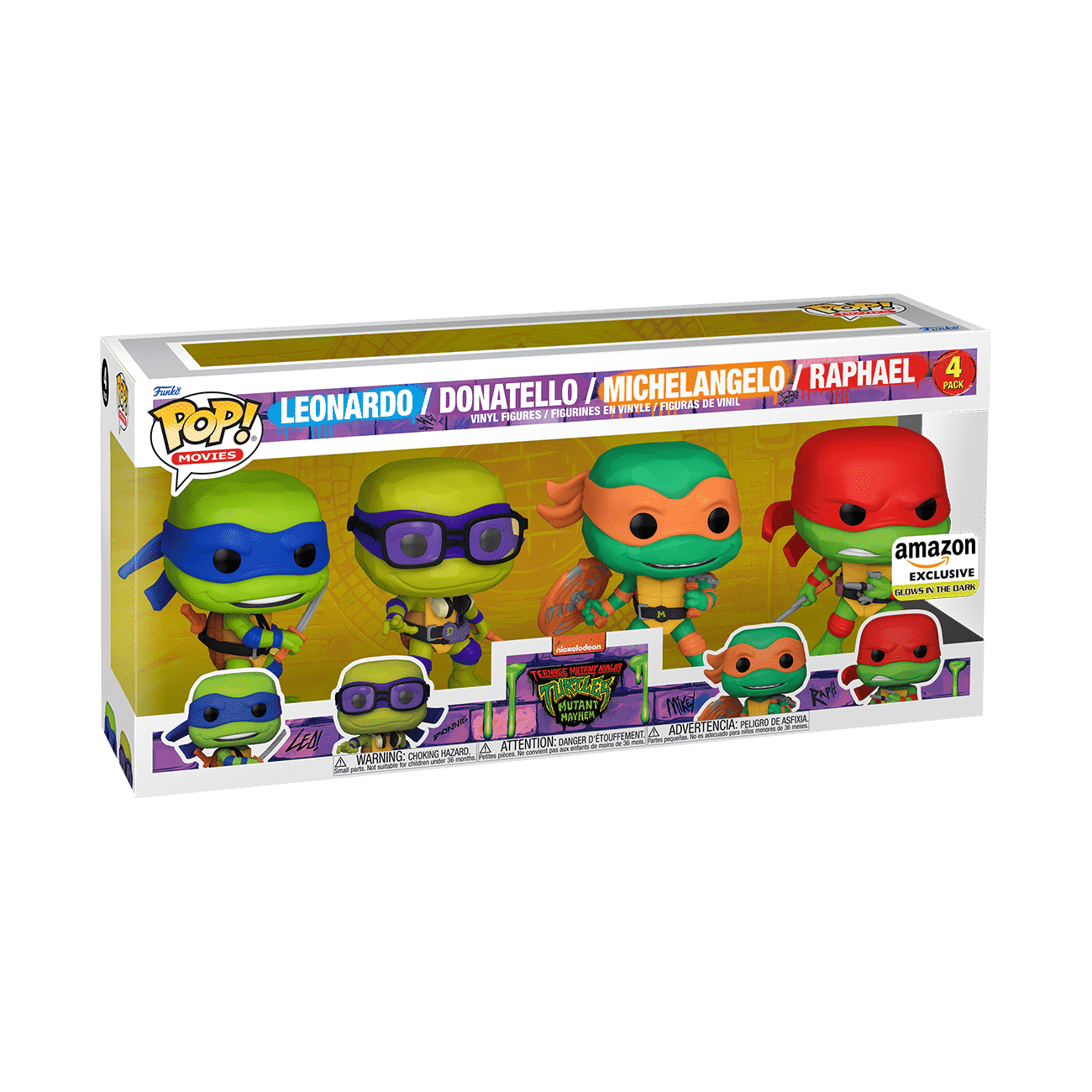Pop! Teenage Mutant Ninja Turtles (Mutant Mayhem) (Glow) 4-Pack